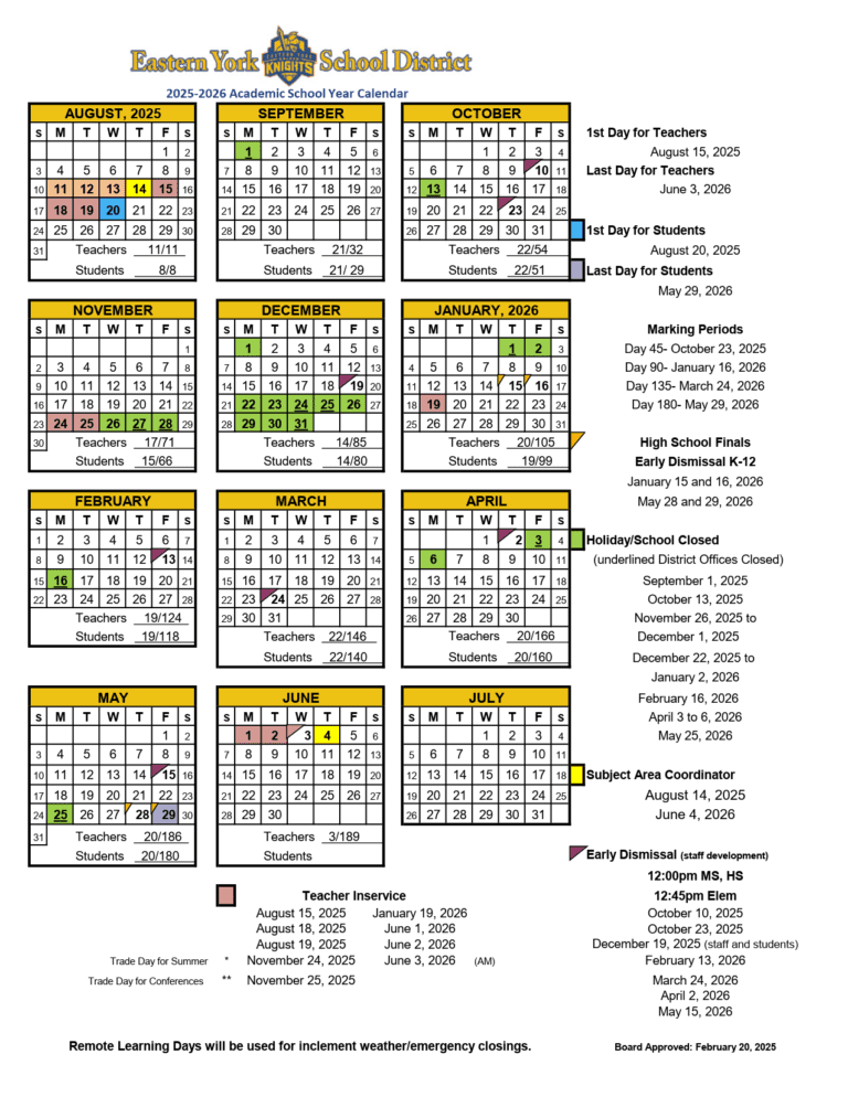 Eastern York School District Calendar 25-26 [PDF] revised - EduCounty