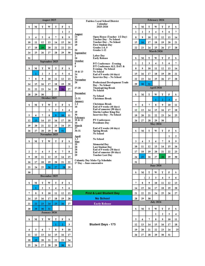 Fairless Local School District Calendar 25-26 Revised [PDF] - EduCounty