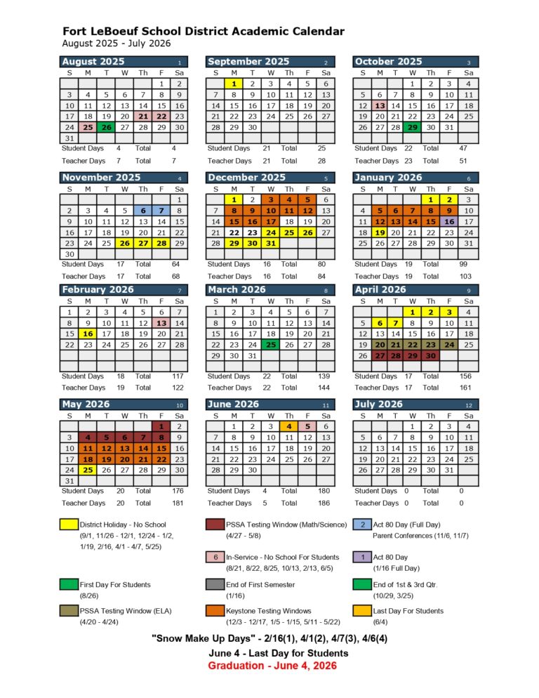 Fort LeBoeuf School District School Calendar 25-26 [PDF] revised - EduCounty
