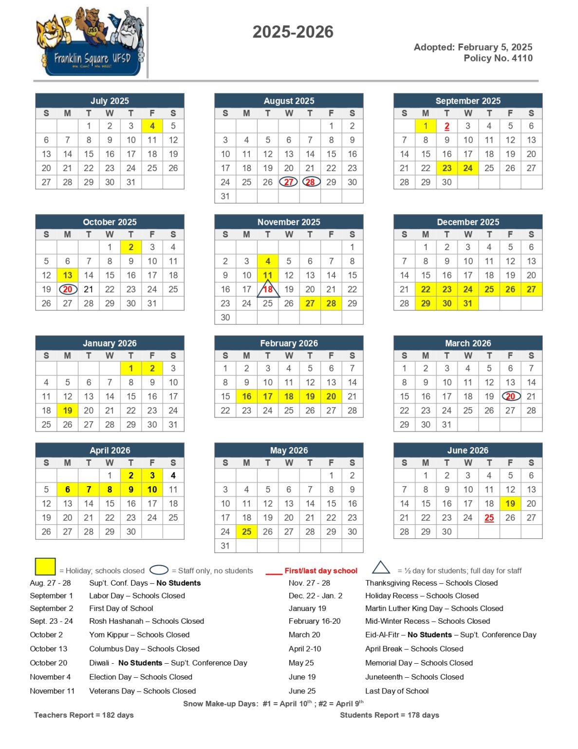 Franklin Square UFSD Calendar 25-26 revised - EduCounty