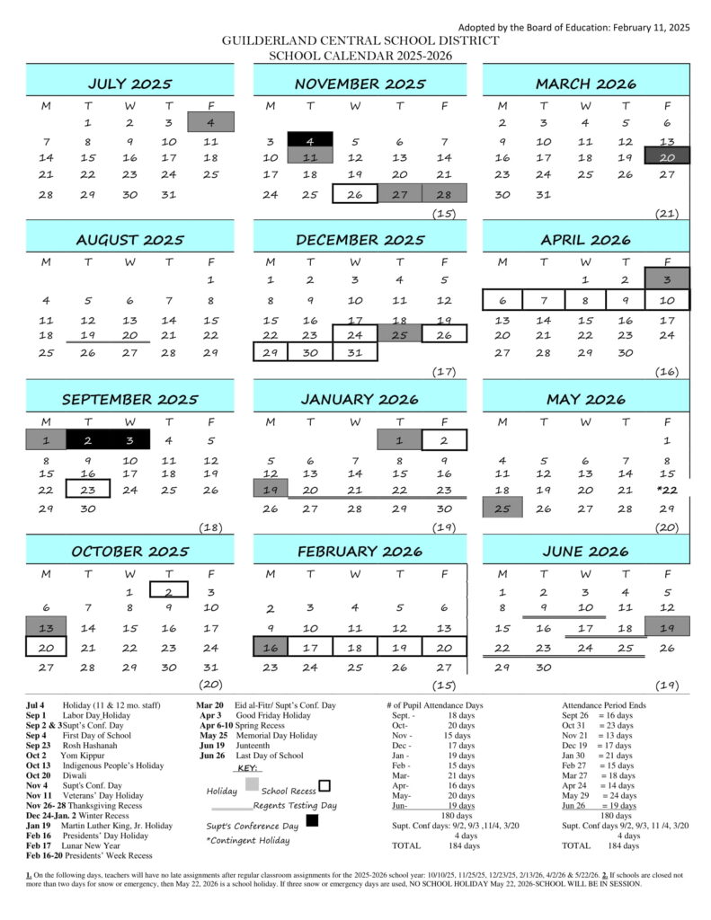 Guilderland CSD 25-26 Calendar revised - EduCounty