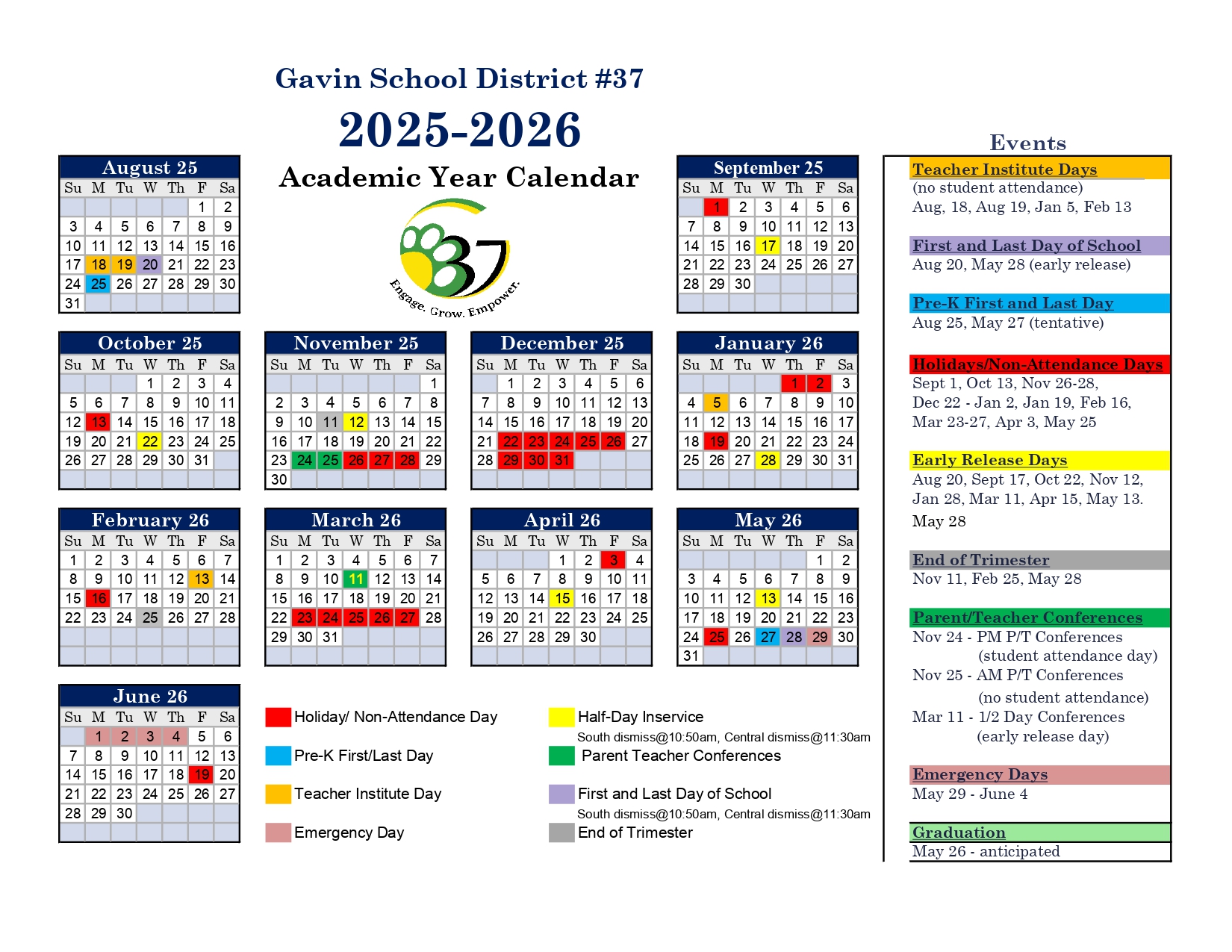 Gavin School District 37 Calendar [pdf] REVISED - EduCounty