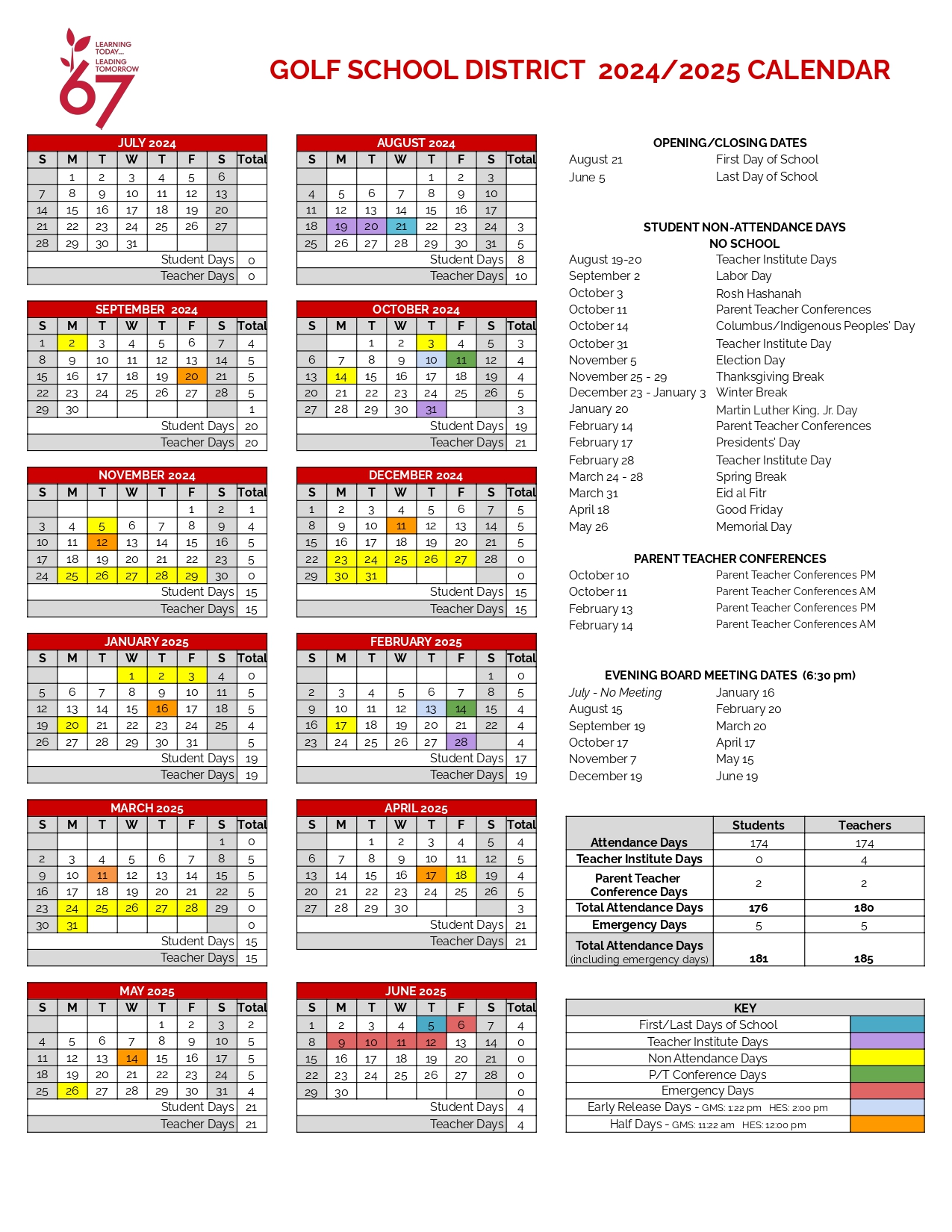 Golf School District Calendar 24-25 revised [PDF] - EduCounty
