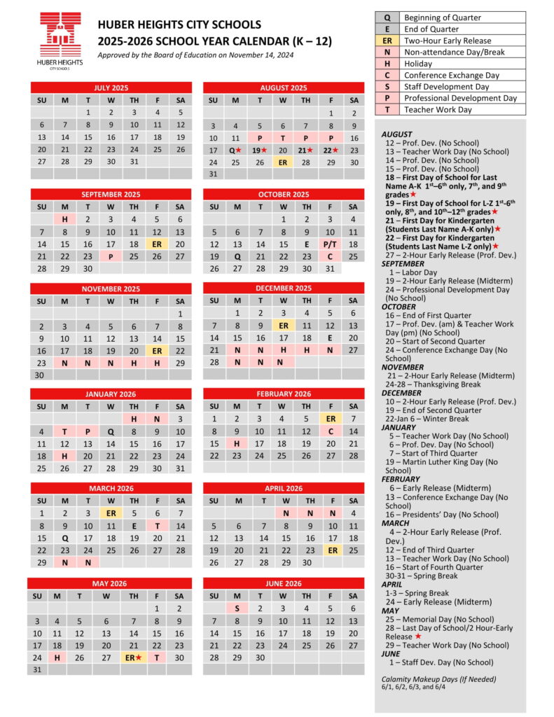 Huber Heights City Schools Calendar 25-26 revised [PDF] - EduCounty