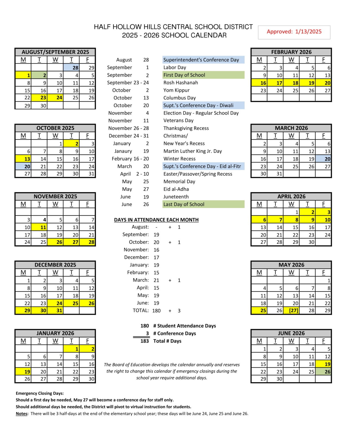 Half Hollow Hills CSD Calendar 25-26 revised PDF - EduCounty