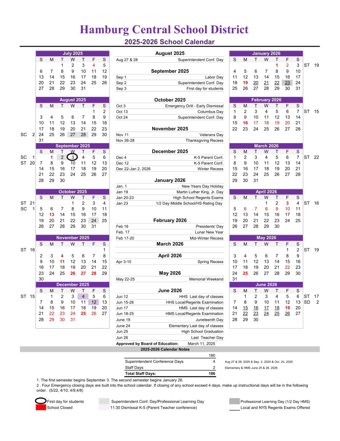 Hamburg Central School District 25-26 Revised Calendar - EduCounty