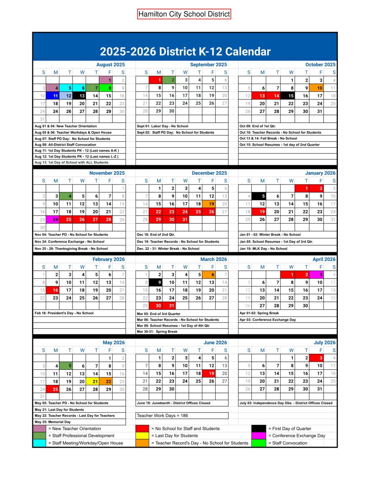 Hamilton City School District Calendar 25-26 Revised - EduCounty