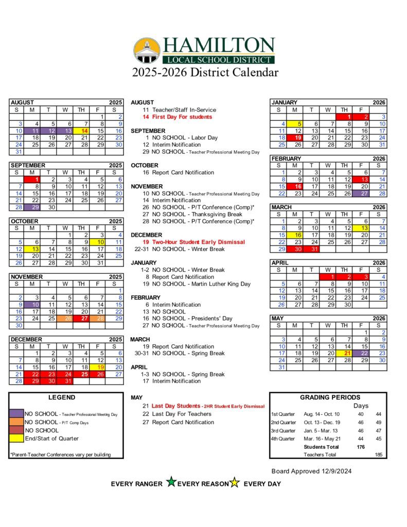 Hamilton local school district Calendar revised [PDF] - EduCounty
