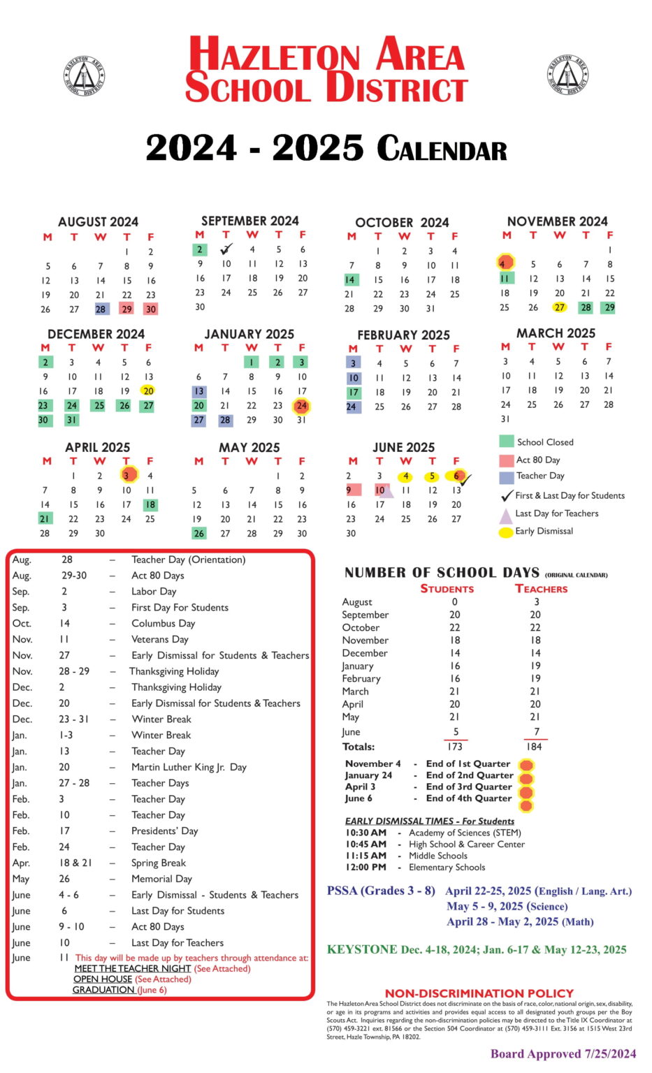 Hazleton Area School District Calendar 24-25 [pdf] revised - EduCounty