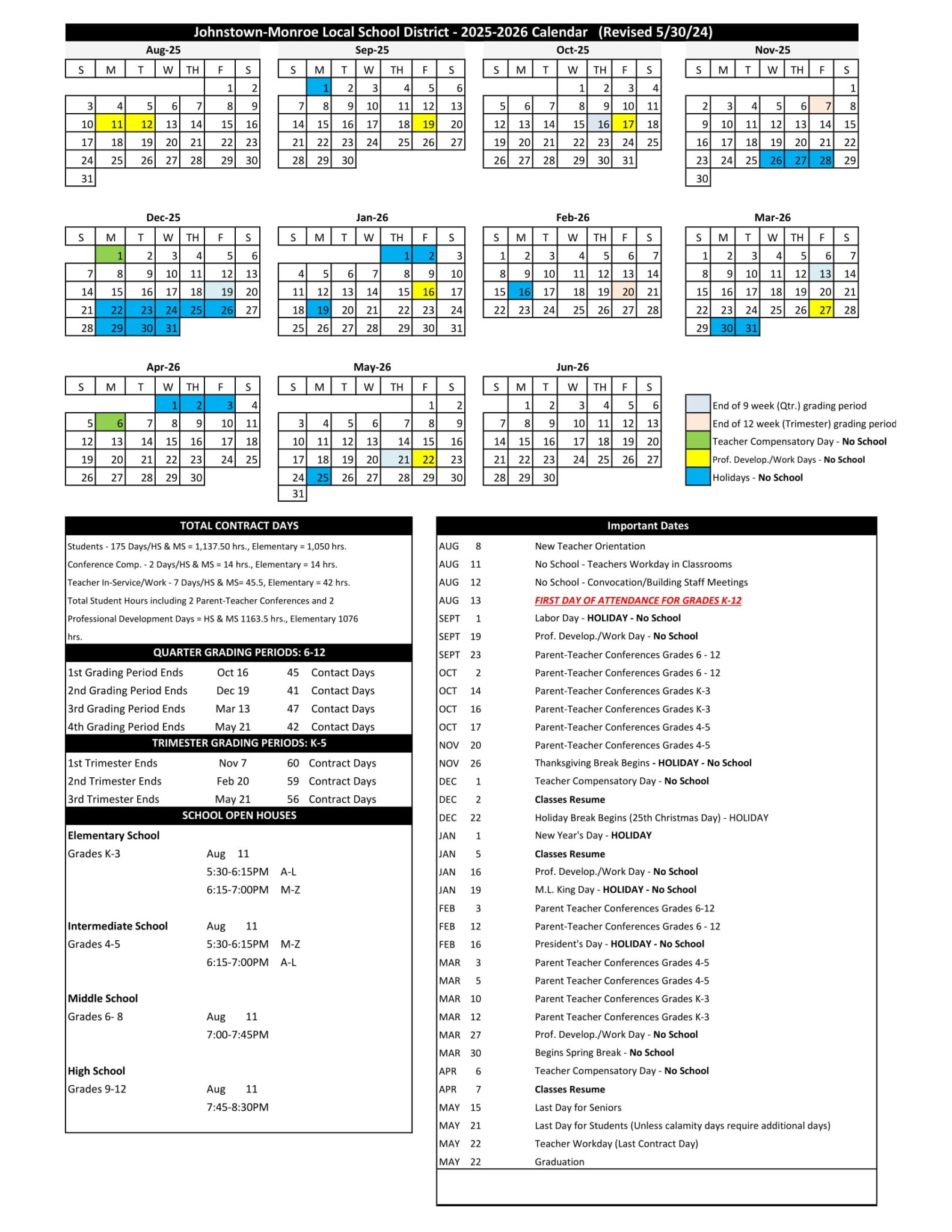 Johnstown-Monroe School District Calendar 25-26 Revised - EduCounty