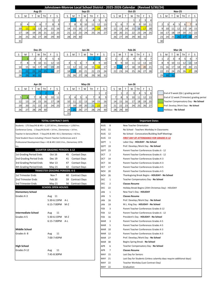 Johnstown-Monroe School District Calendar 25-26 Revised - EduCounty