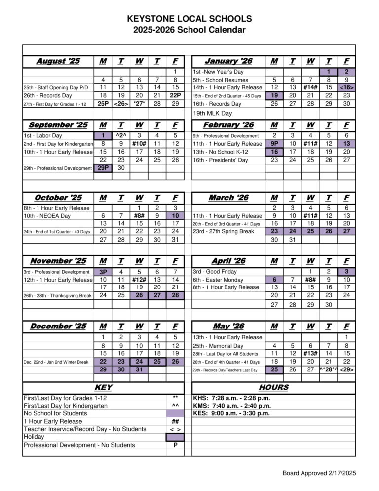 Keystone Local Schools Calendar 25-26 Revised [PDF] - EduCounty