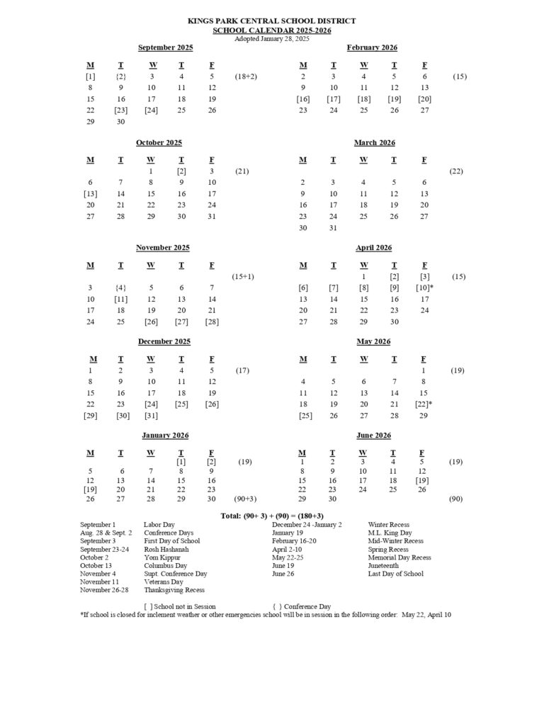 Kings Park Central School District Calendar 25-26 pdf revised - EduCounty