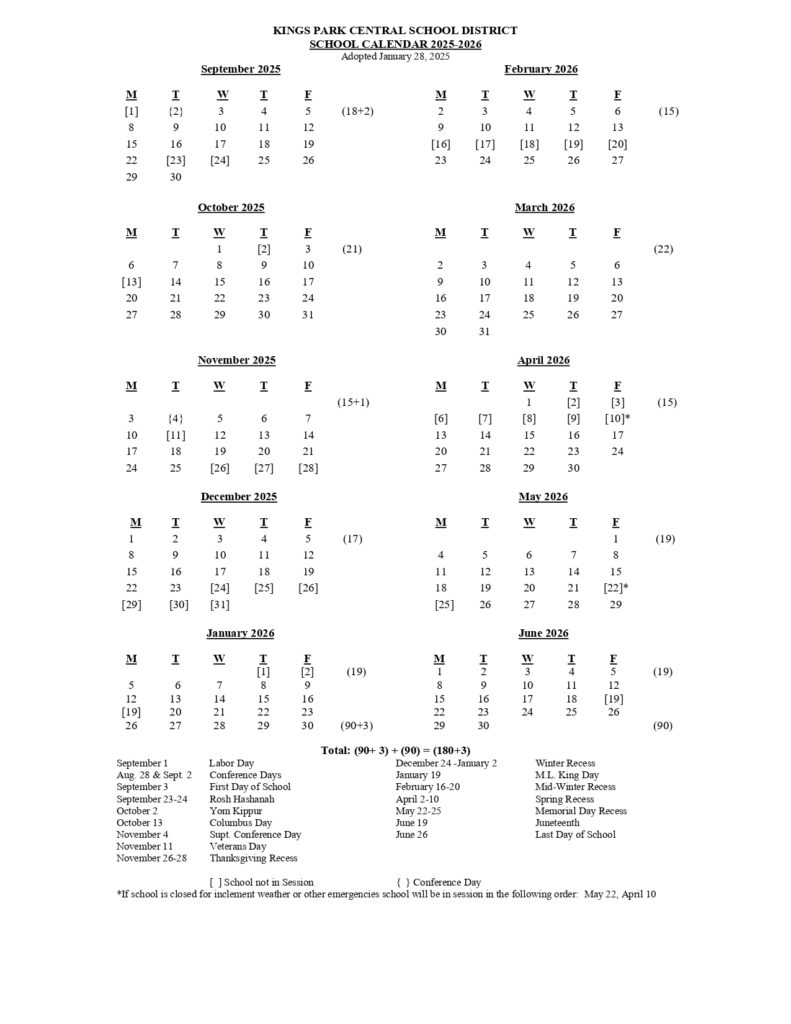 Kings Park Central School District Calendar 25-26 pdf revised - EduCounty