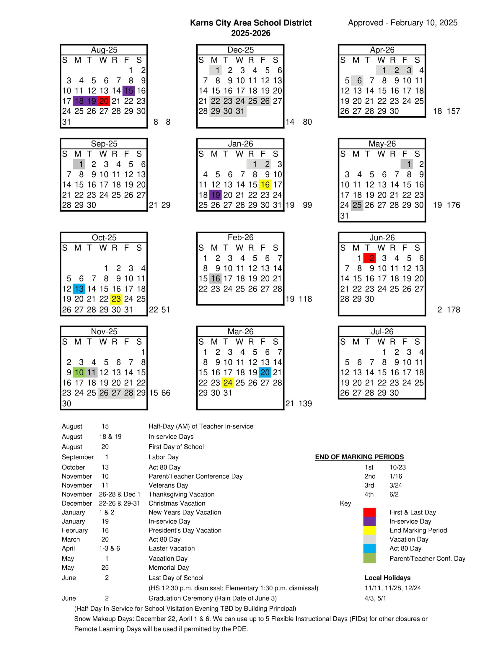 Karns City Area School District Calendar 25-26 [PDF] revised - EduCounty