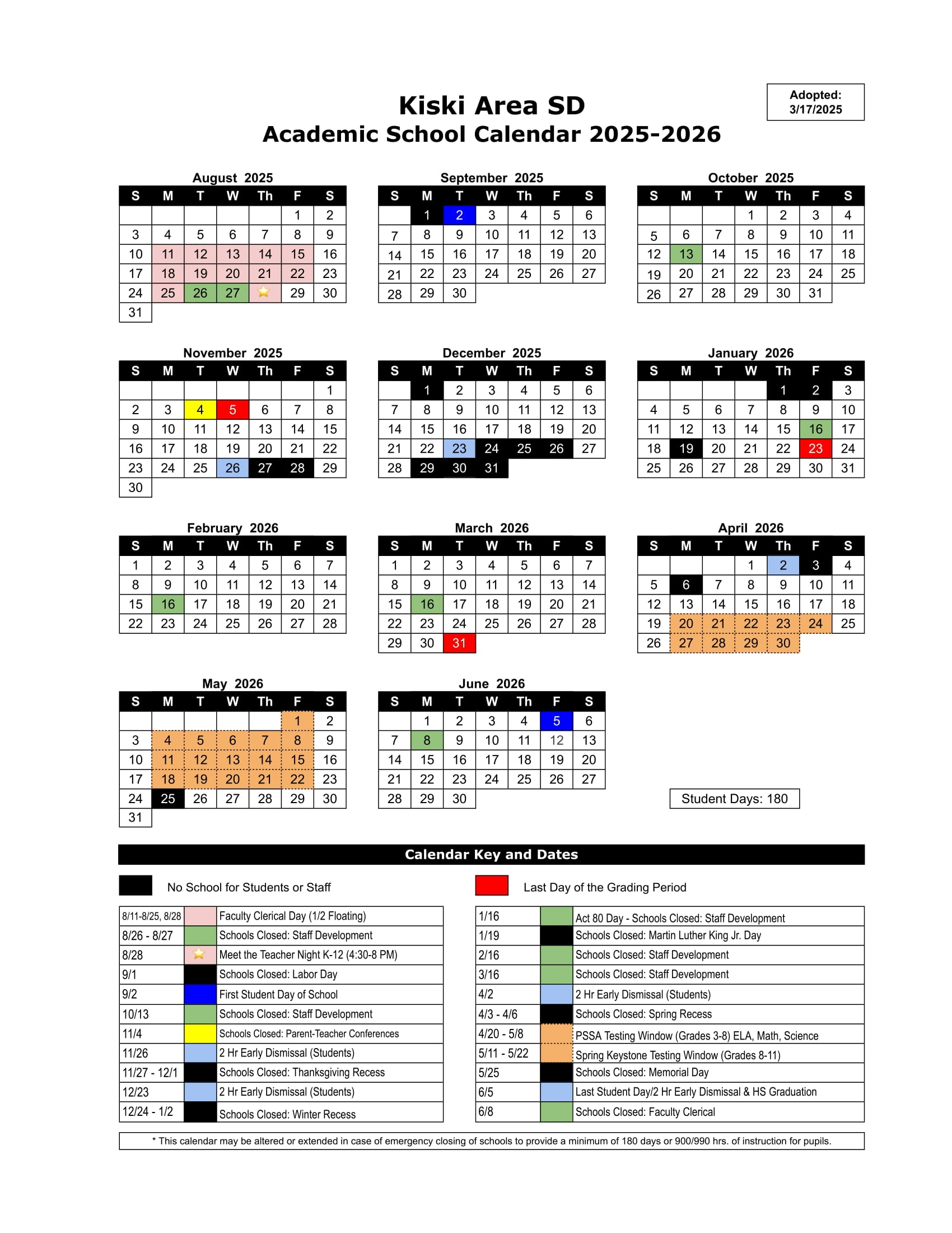 Kiski Area School District Calendar 25-26 [PDF] revised - EduCounty