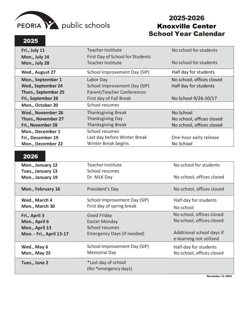 Knoxville Center Peoria KCSS Calendar 25-26 revised - EduCounty