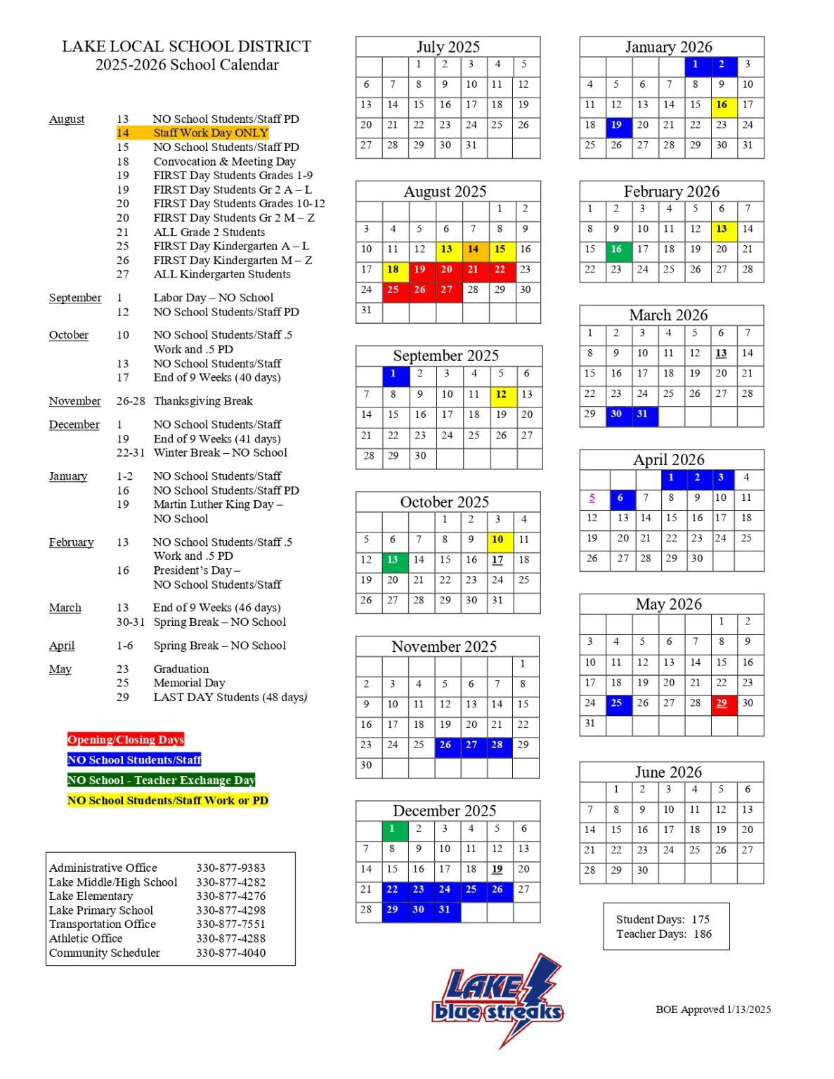 Lake Local School District Calendar 25-26 Revised [PDF] - EduCounty