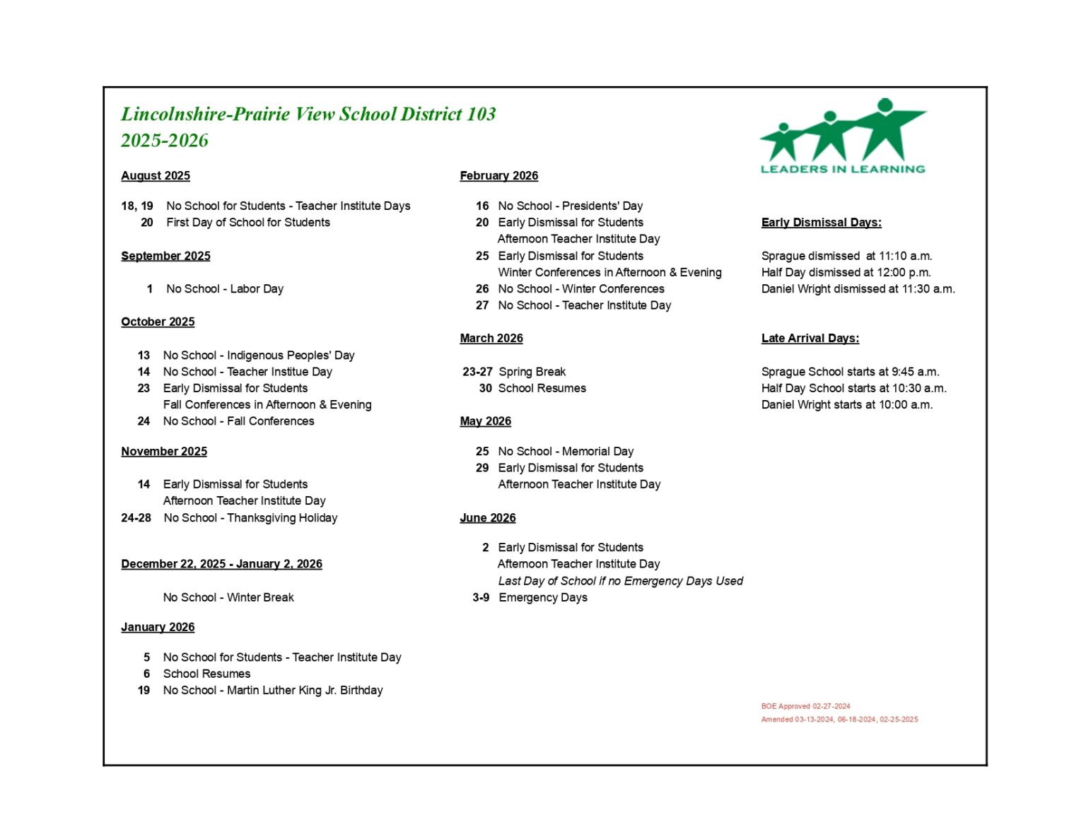 Lincolnshire-Prairie View Calendar District 103 [PDF] revised - EduCounty