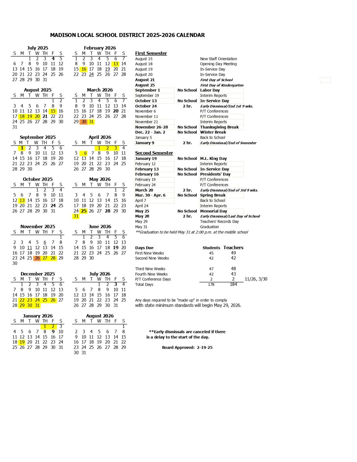 Madison Local Schools Calendar 25-26 Revised [PDF] - EduCounty
