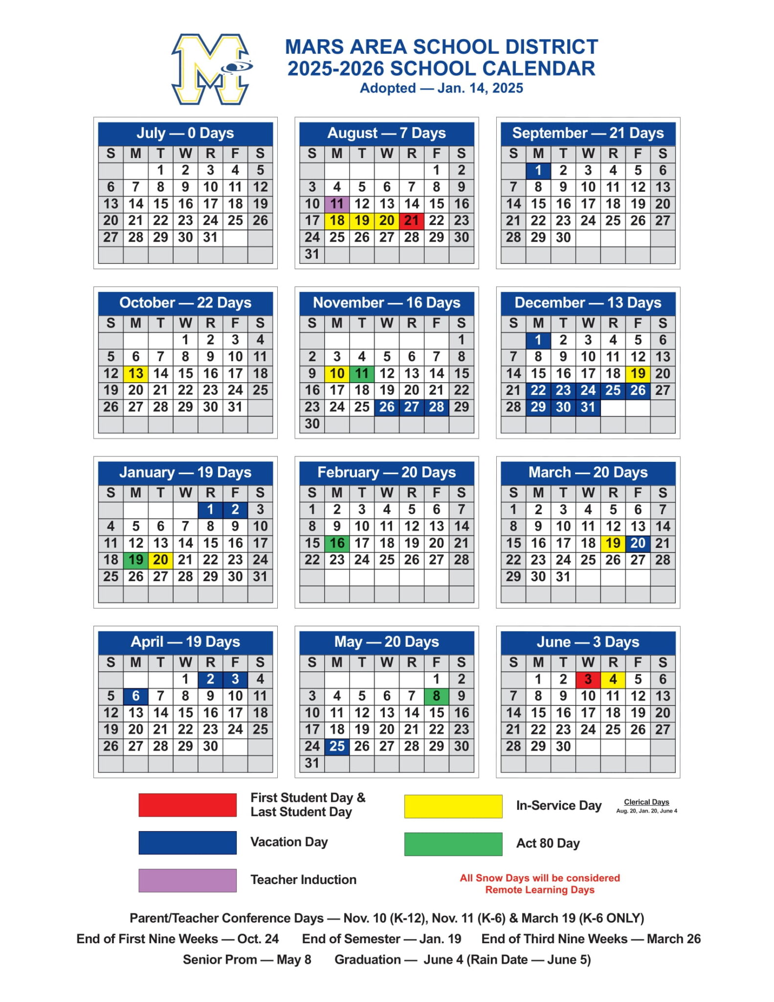 MARS AREA SCHOOL DISTRICT Calendar 25-26 [PDF] REVISED - EduCounty