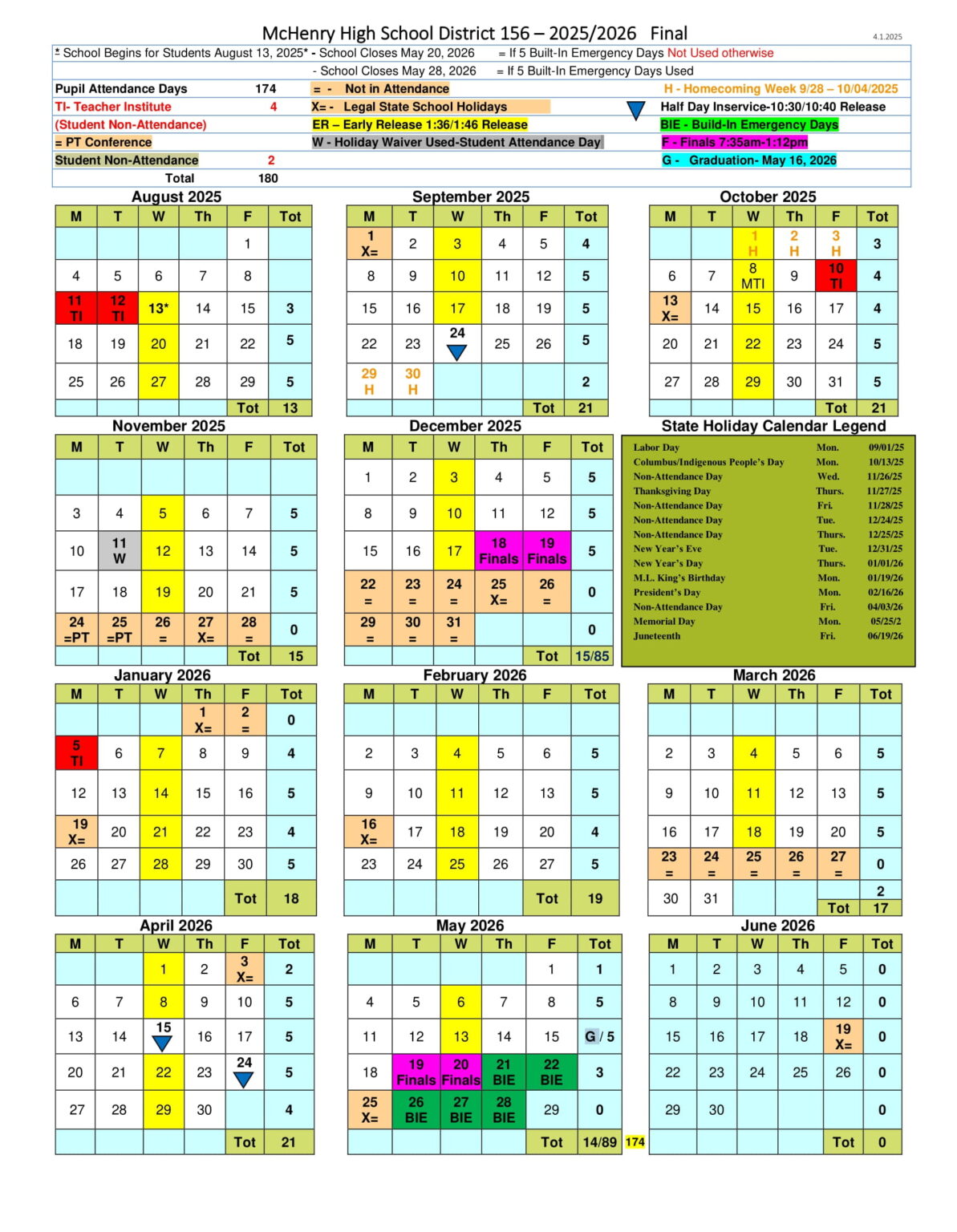 MCHS Calendar McHenry Community 25-26 revised - EduCounty