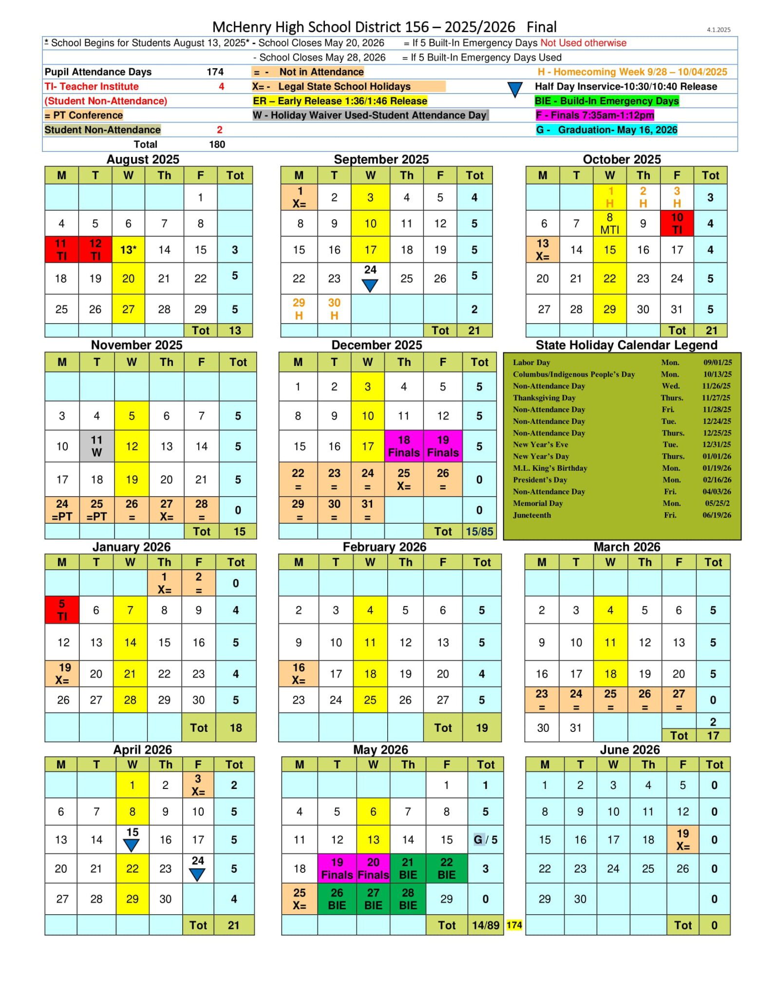MCHS Calendar McHenry Community 25-26 revised - EduCounty