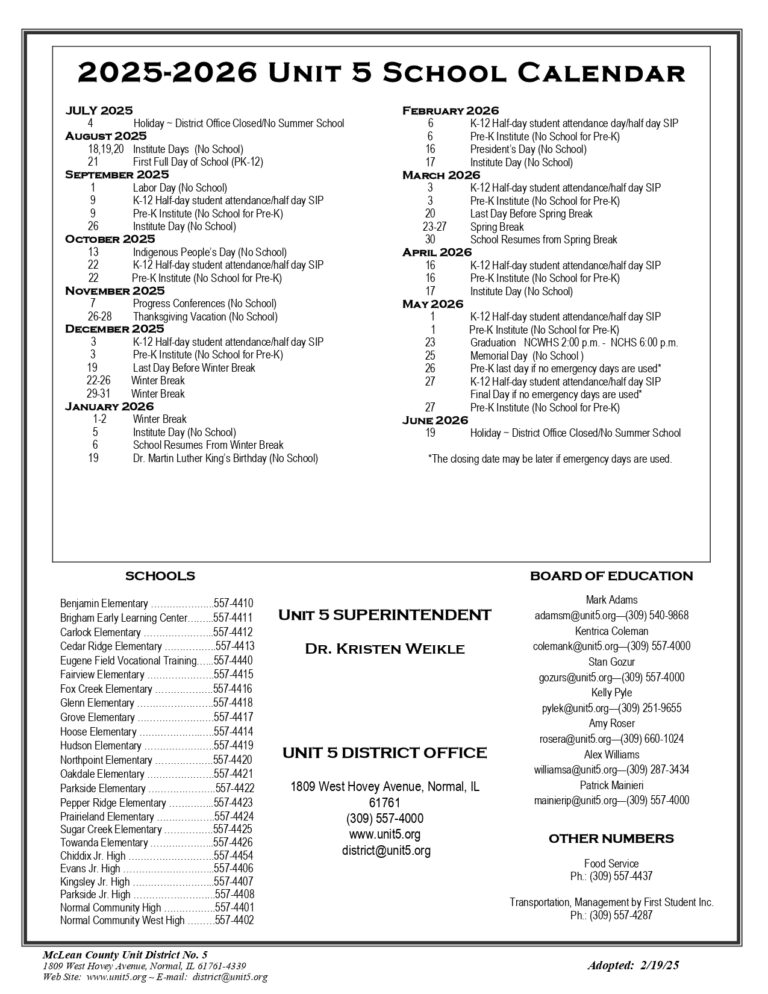 McLean County Unit District 51 Calendar 25-26 revised - EduCounty