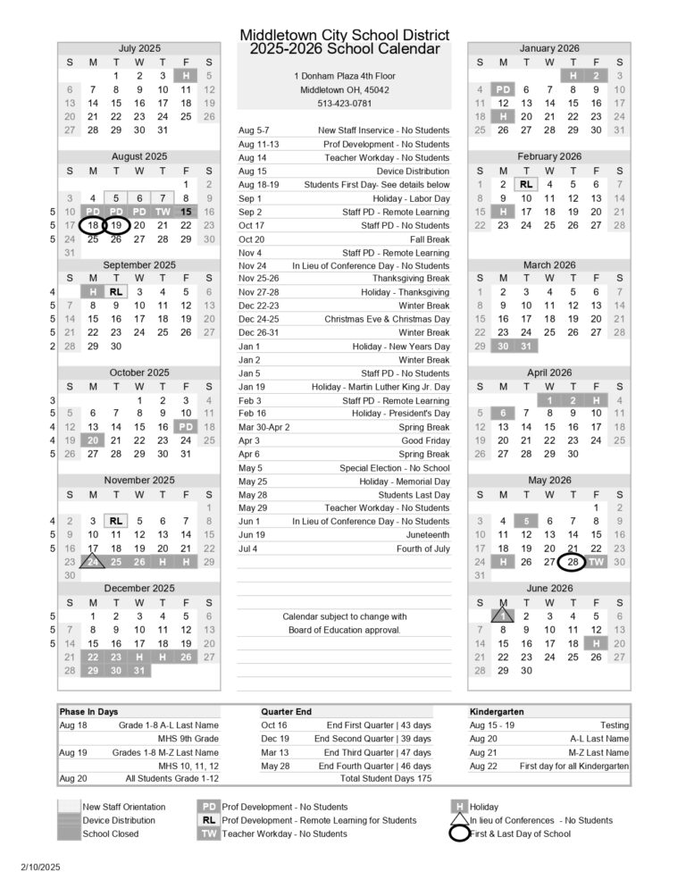 Middletown City School District oh Calendar 25-26 Revised - EduCounty
