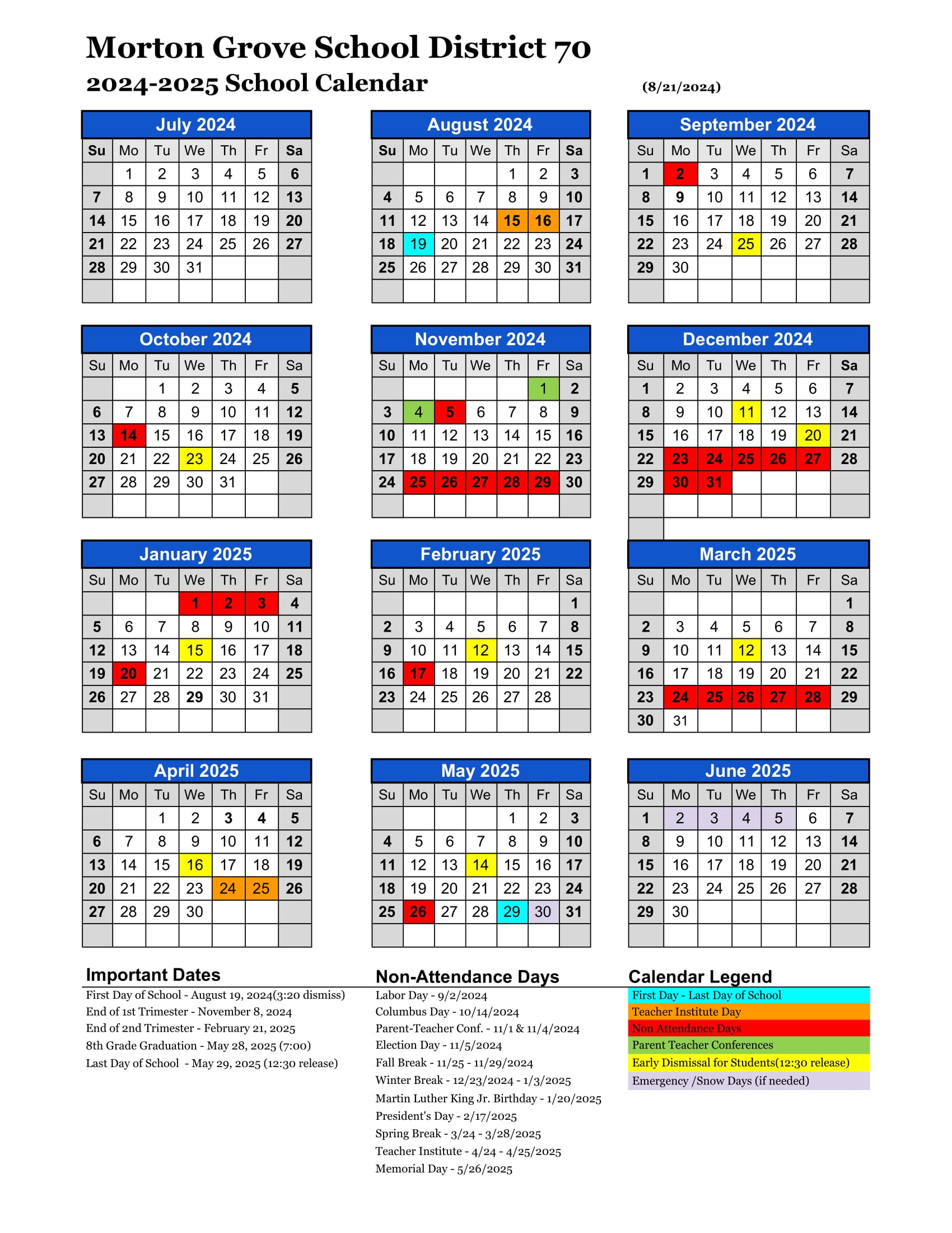 Morton Grove School District 70 Calendar revised [PDF] - EduCounty