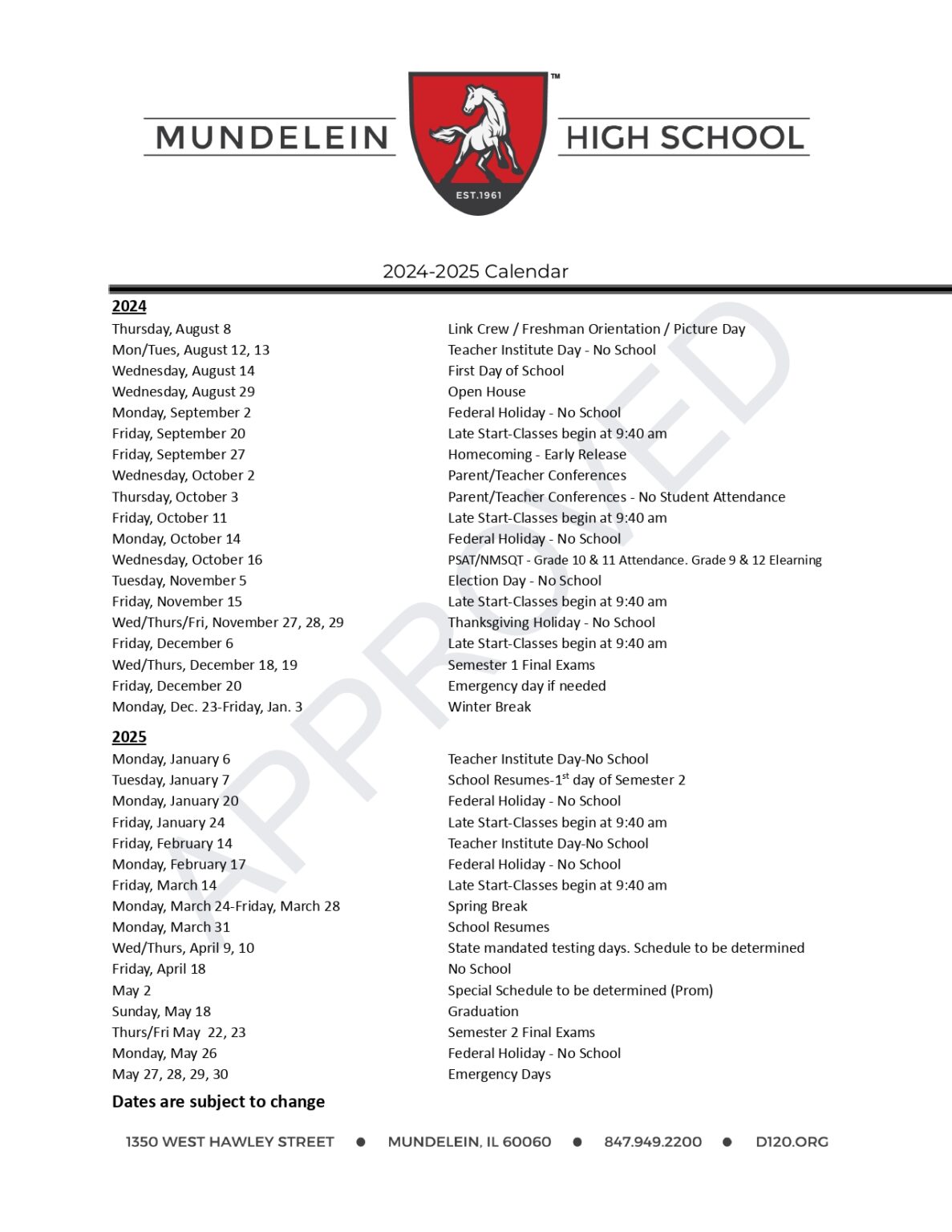 Mundelein High School D120 Calendar 25-26 revised - EduCounty