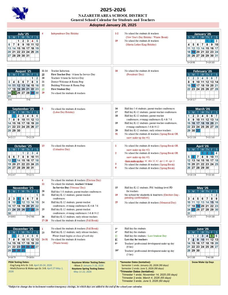 Nazareth Area School District Calendar 25-26 [PDF] revised - EduCounty