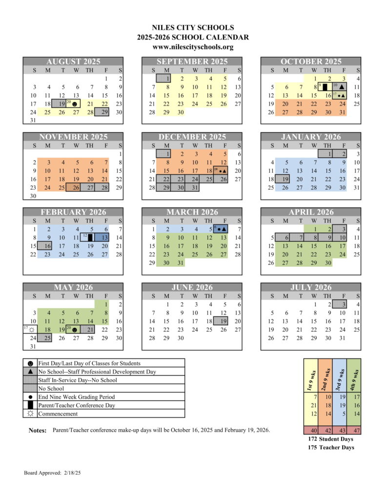 Niles City Schools District Calendar 25-26 Revised [PDF] - EduCounty