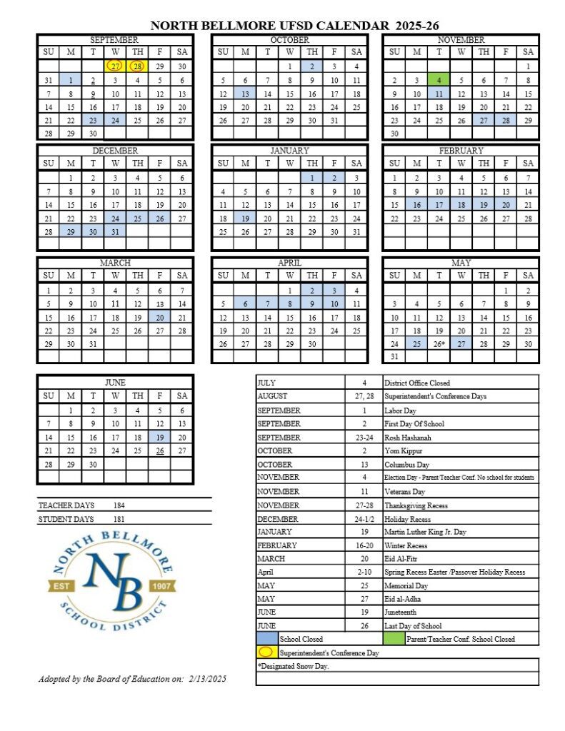 North Bellmore School Distict Calendar 25-26 revised [PDF] - EduCounty