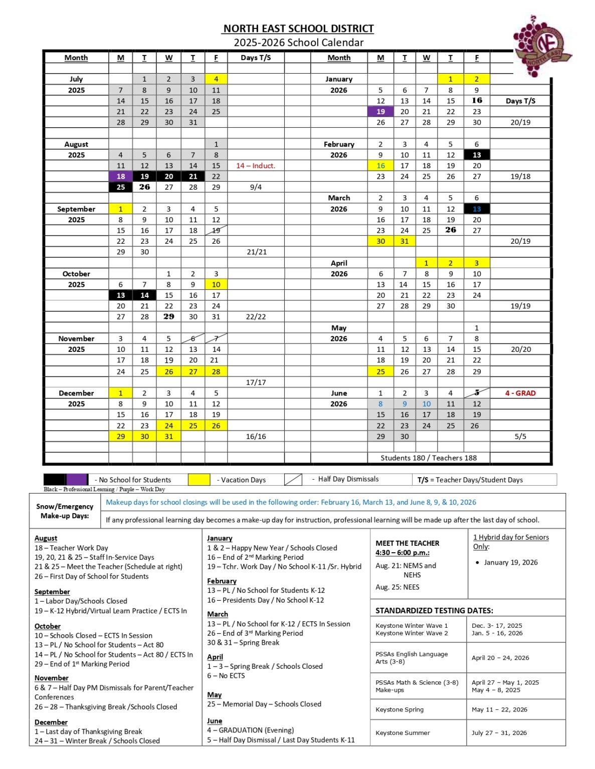North East School District Calendar 25-26 [PDF] revised - EduCounty