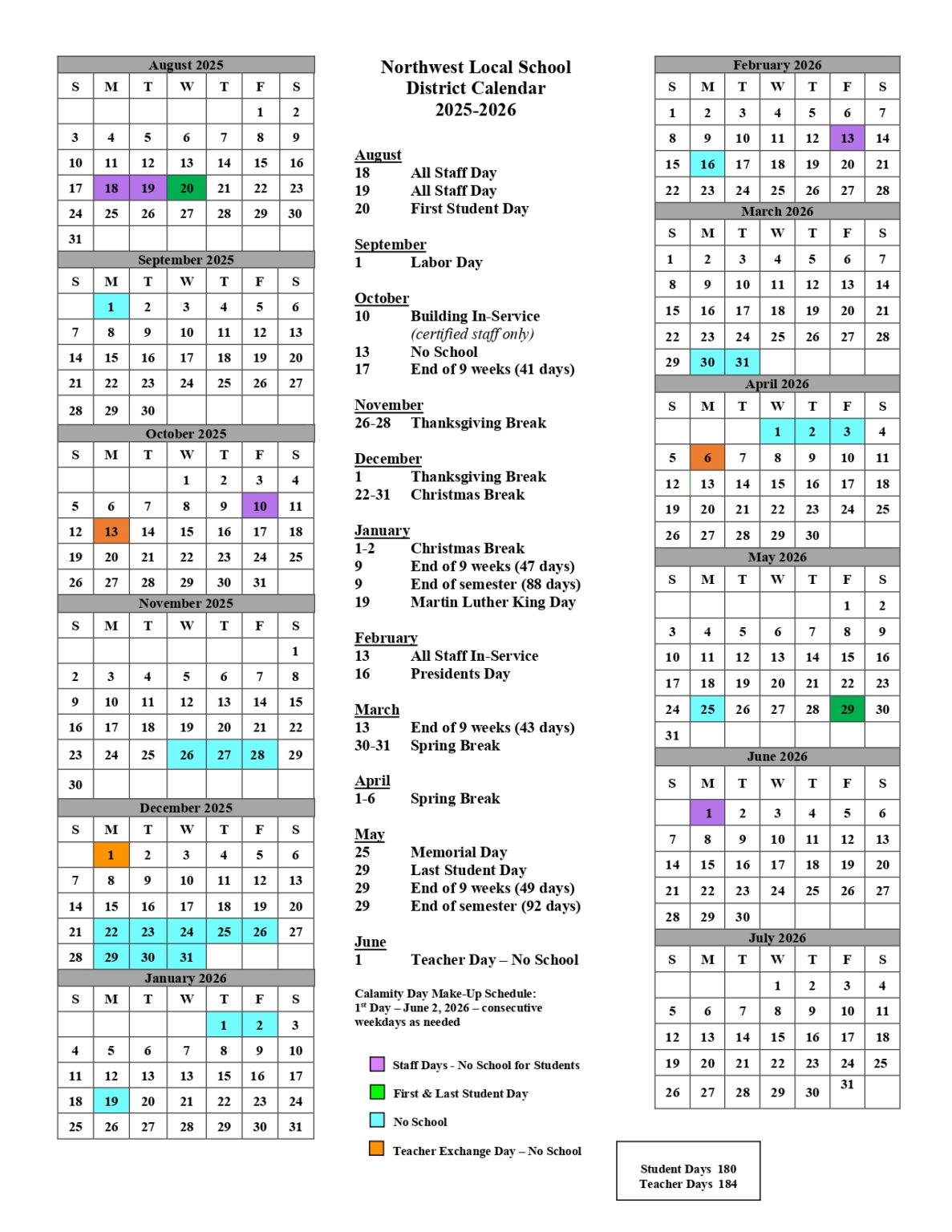 Northwest Local School District 25-26 Calendar Revised [PDF] - EduCounty