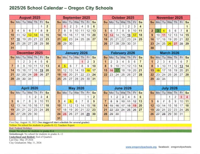 Oregon City Schools 25-26 Revised Calendar [PDF] - EduCounty