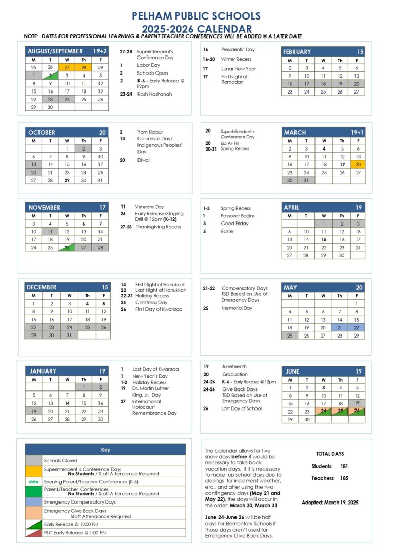 Pelham Public Schools Calendar 25-26 [PDF] revised - EduCounty