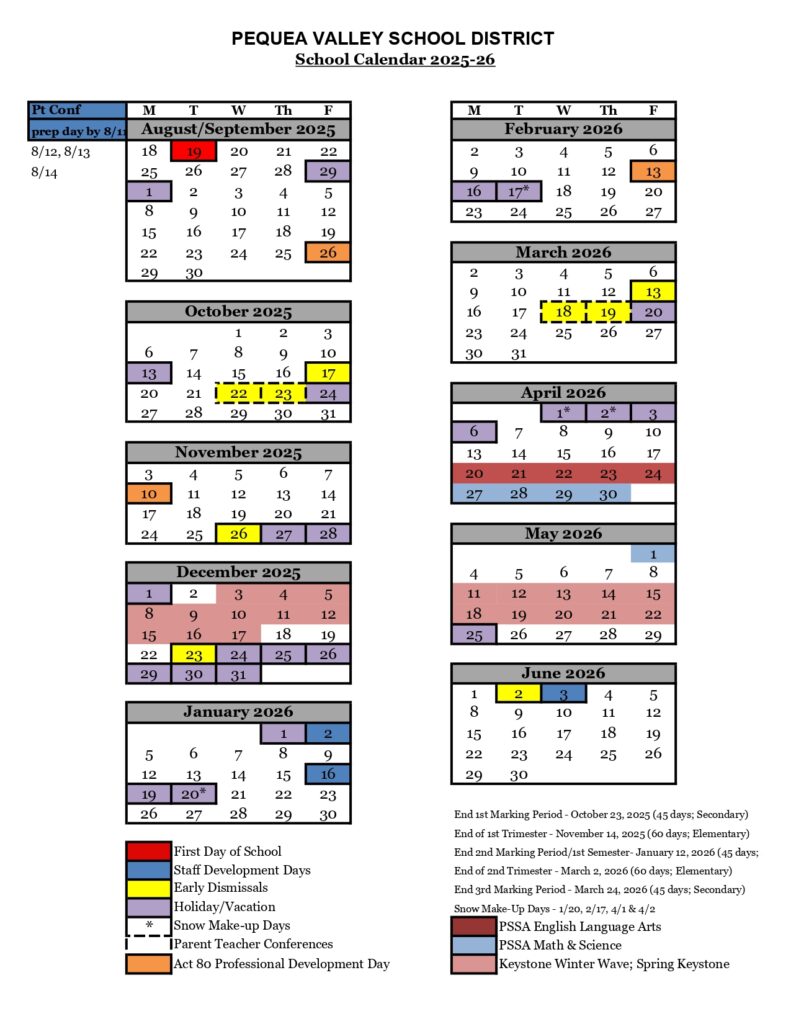 Pequea Valley School District Calendar 25-26 [PDF] revised - EduCounty