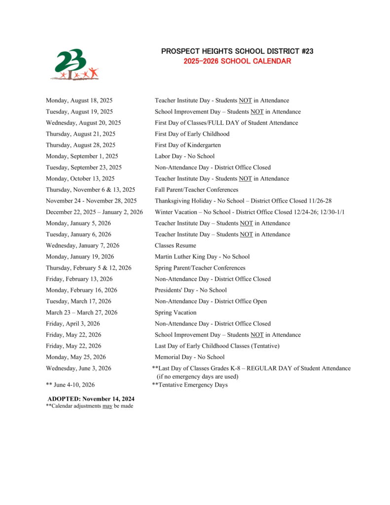 Prospect Heights School District Calendar 25-26 Revised [PDF] - EduCounty