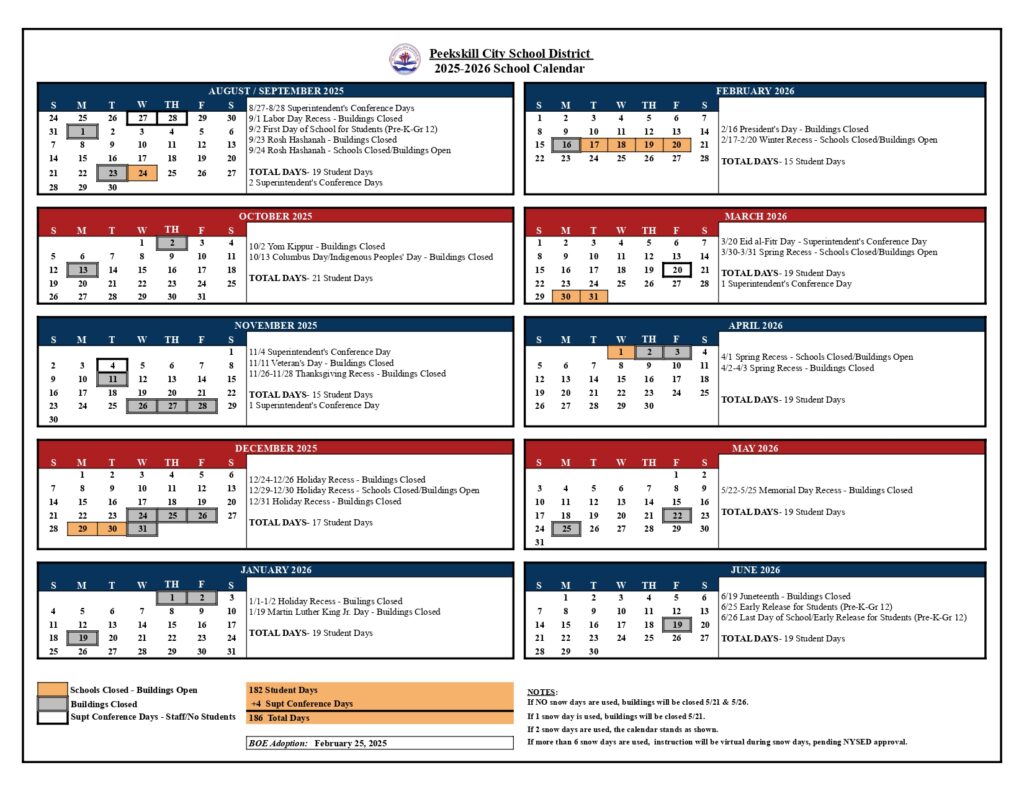 Peekskill City School District Calendar 25-26 REVISED [PDF] - EduCounty