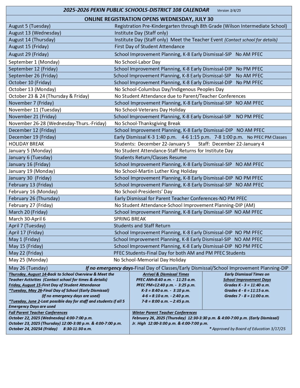 Pekin Public Schools-District 108 Calendar 25-26 revised - EduCounty