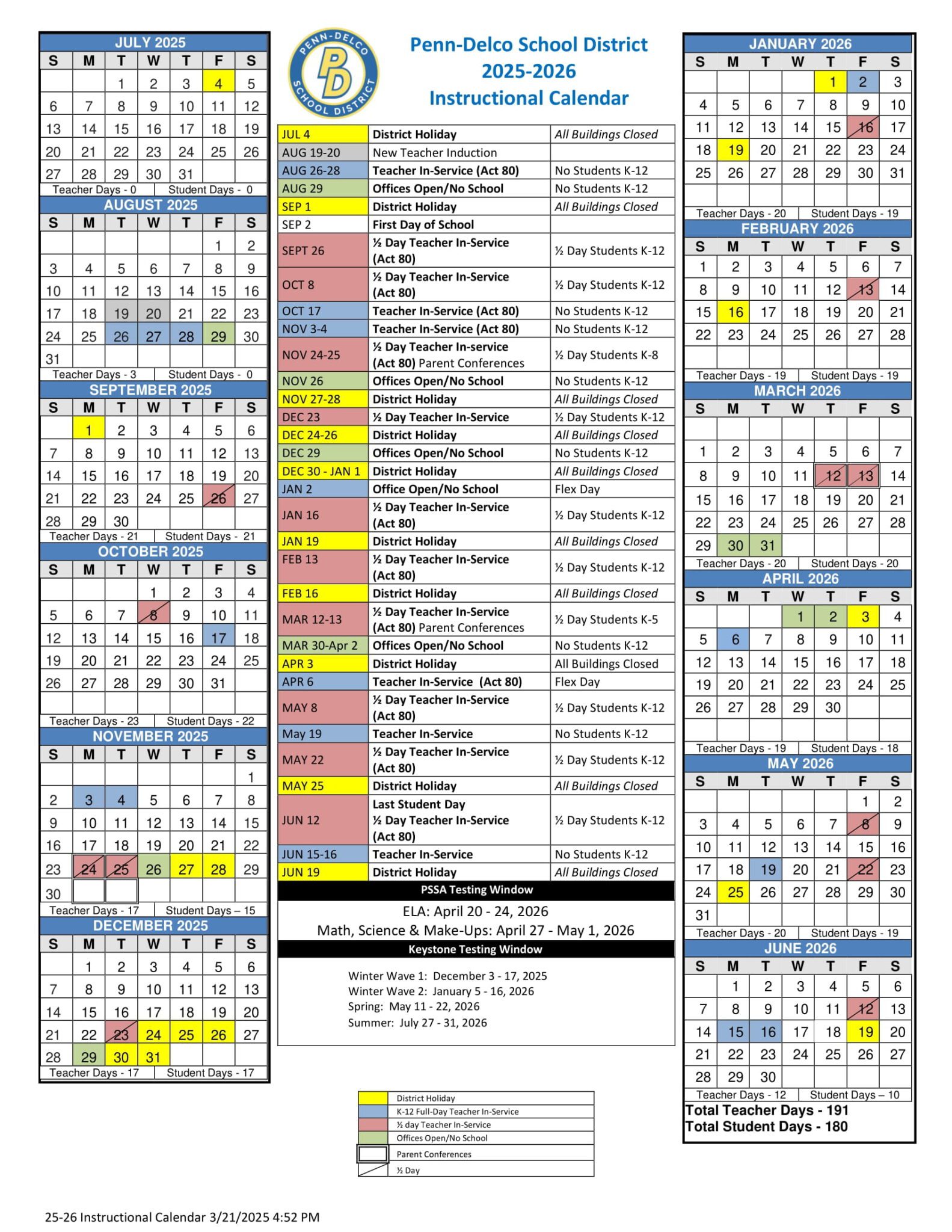 Penn-Delco School District Calendar 25-26 revised - EduCounty