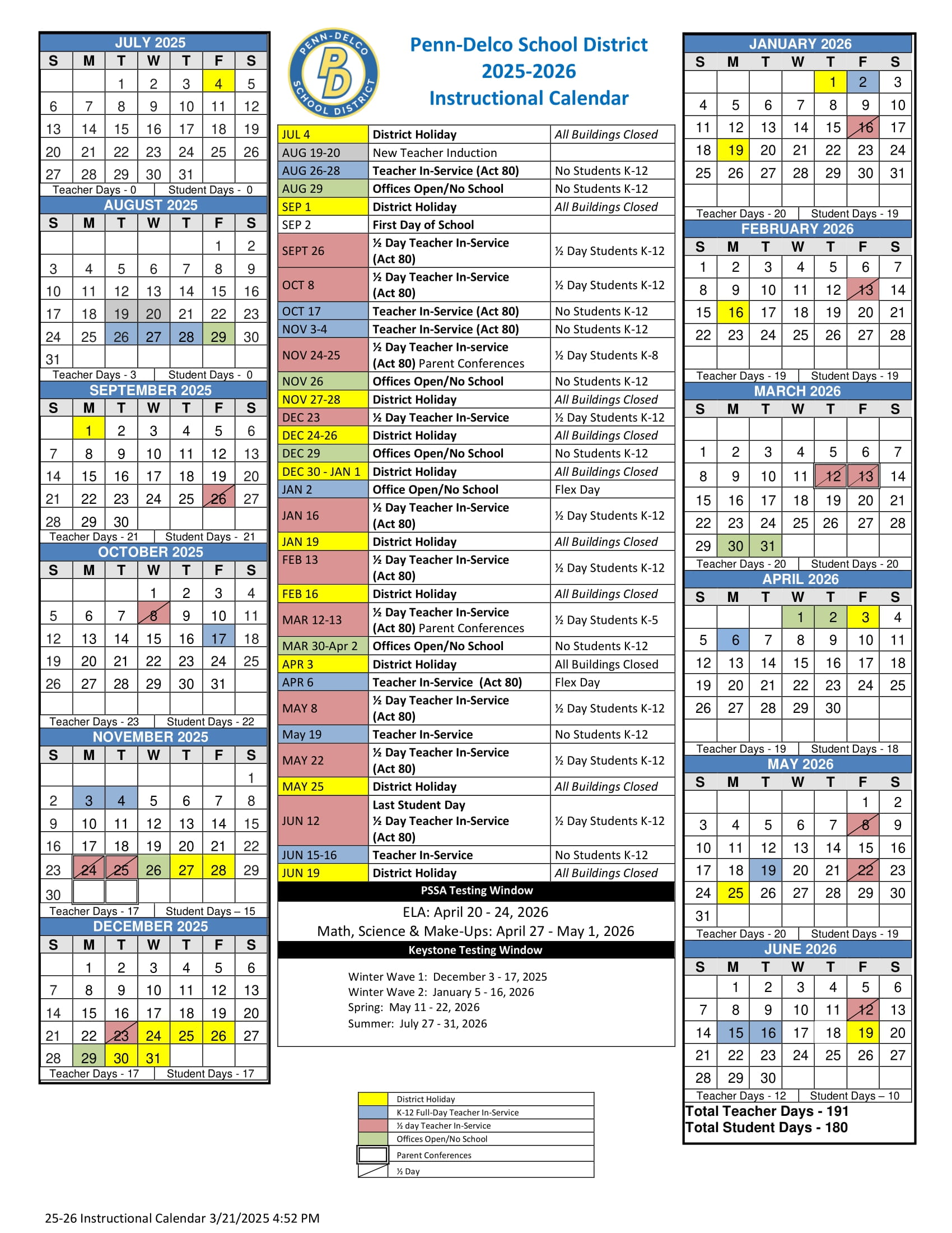 Penn-Delco School District Calendar 25-26 revised - EduCounty