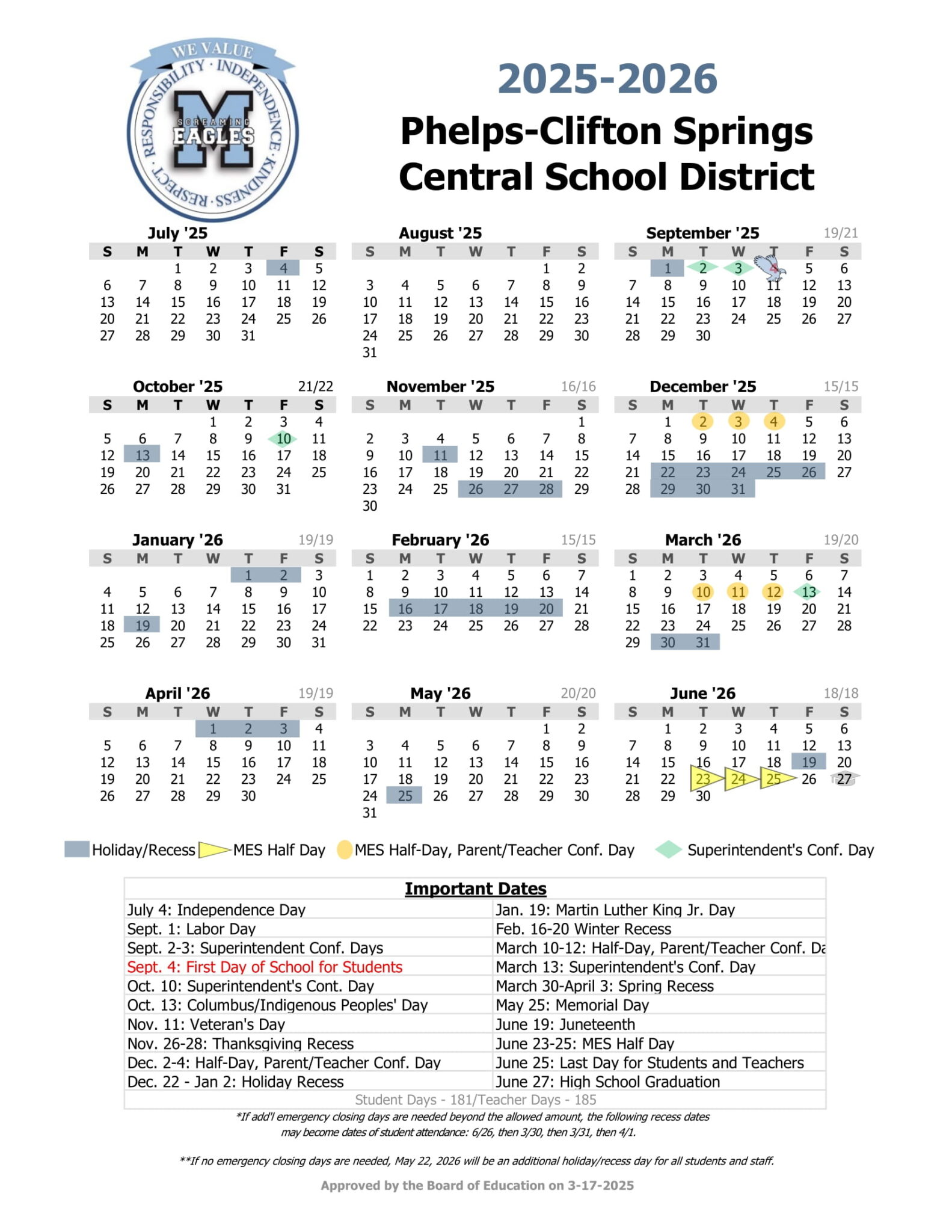 Midlakes CSD Calendar 25-26 revised [PDF] - EduCounty