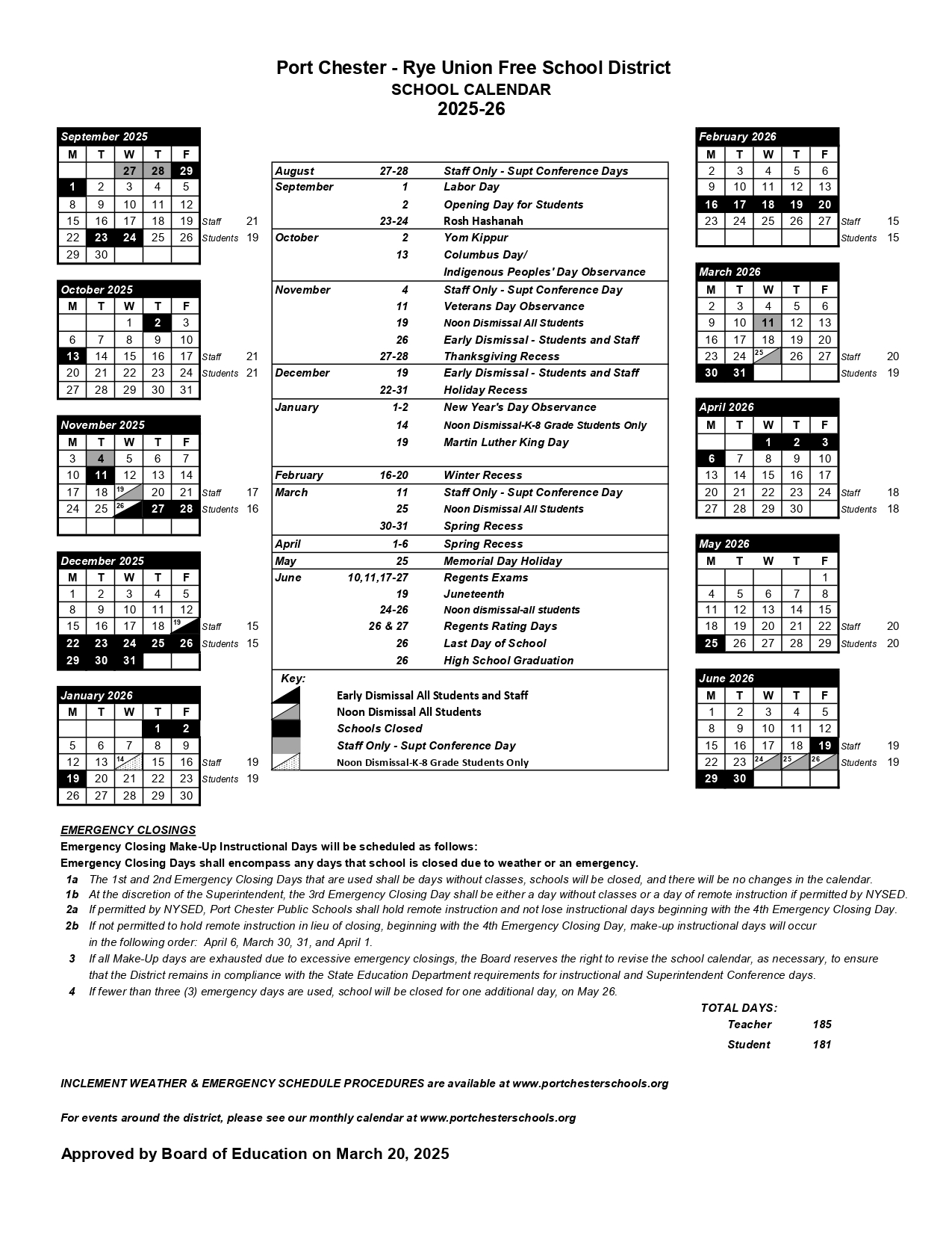 Port Chester - Rye UFSD Calendar 25-26 [PDF] revised - EduCounty