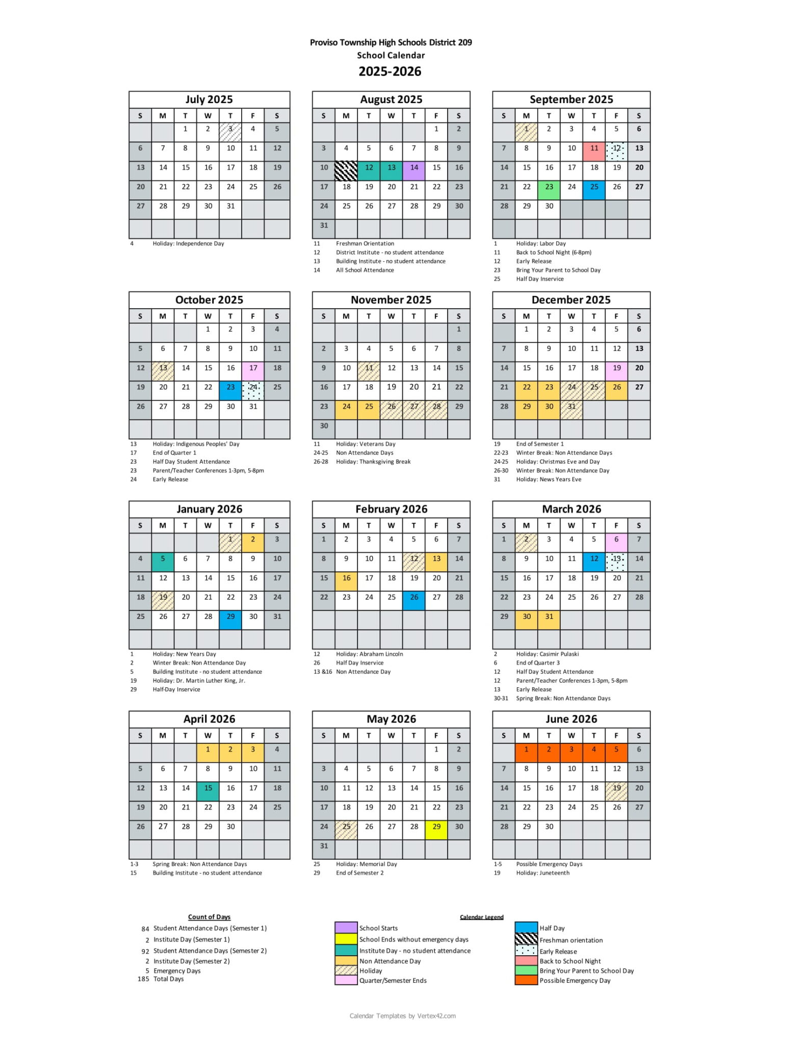 PTHS District 209 Calendar 25-26 [pdf] REVISED - EduCounty