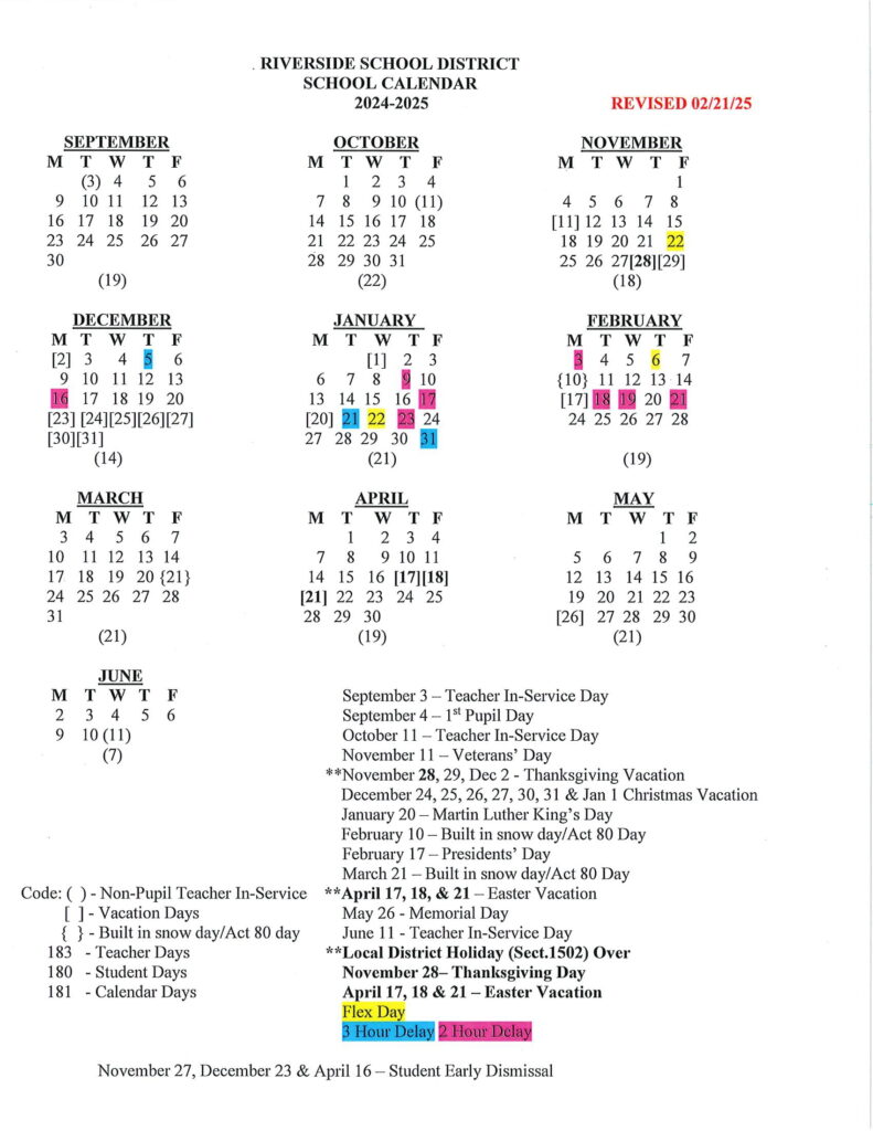 Riverside School District pa Calendar 24-25 [PDF] revised - EduCounty
