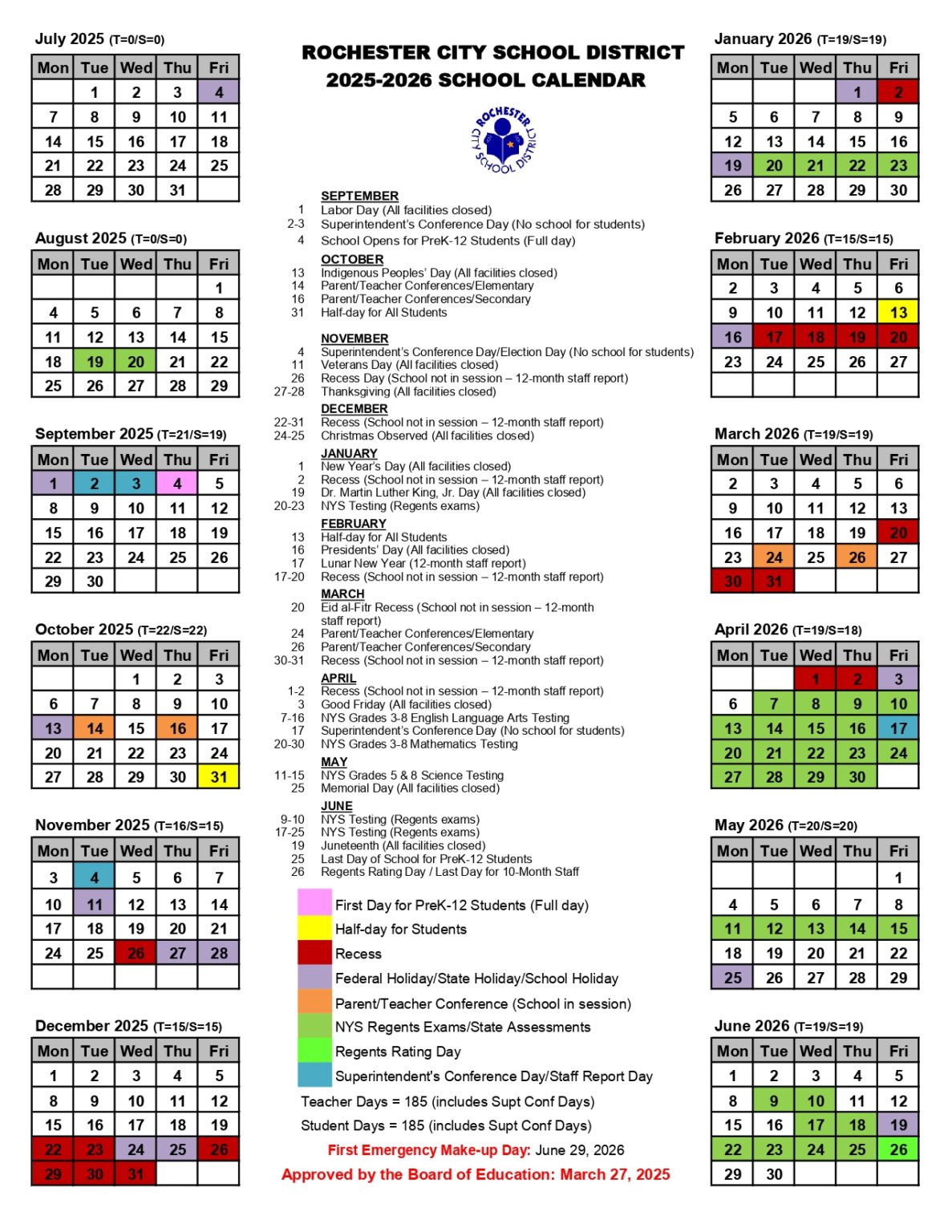 Rochester City School District Calendar 25-26 [PDF] revised - EduCounty