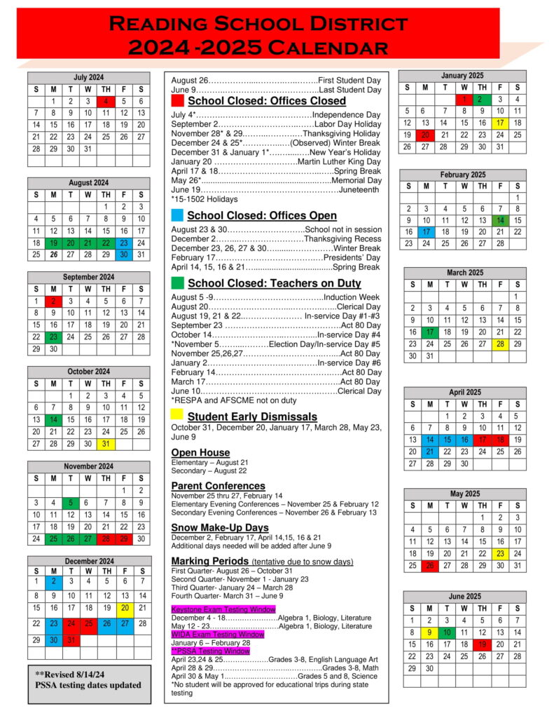 Reading School District 24-25 Calendar [PDF] REVISED - EduCounty